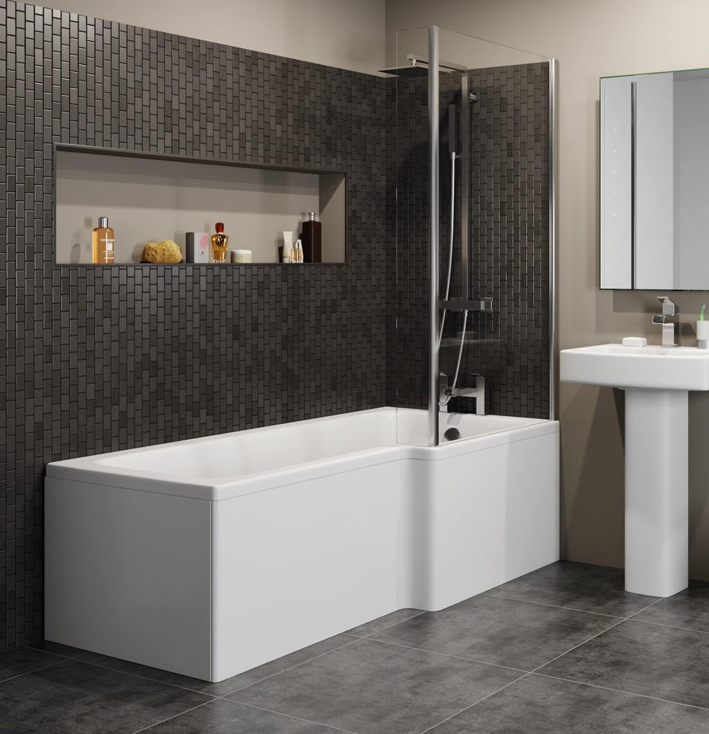 Modern L Shaped Shower Bath Only Right Hand Bathtub 1700mm Acrylic ...