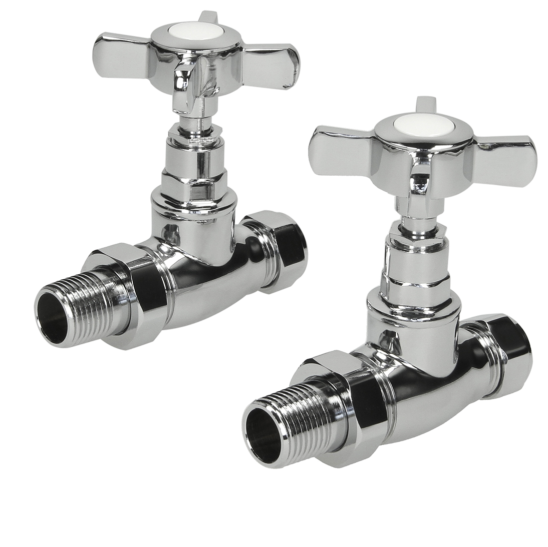 Traditional Straight Heated Towel Rail Radiator Valves Cross Head Pair ...