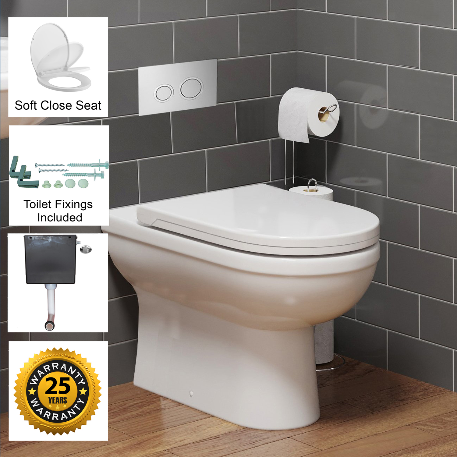 BTW Back To Wall Toilet Pan D-Shape Soft Close Seat Concealed Cistern ...