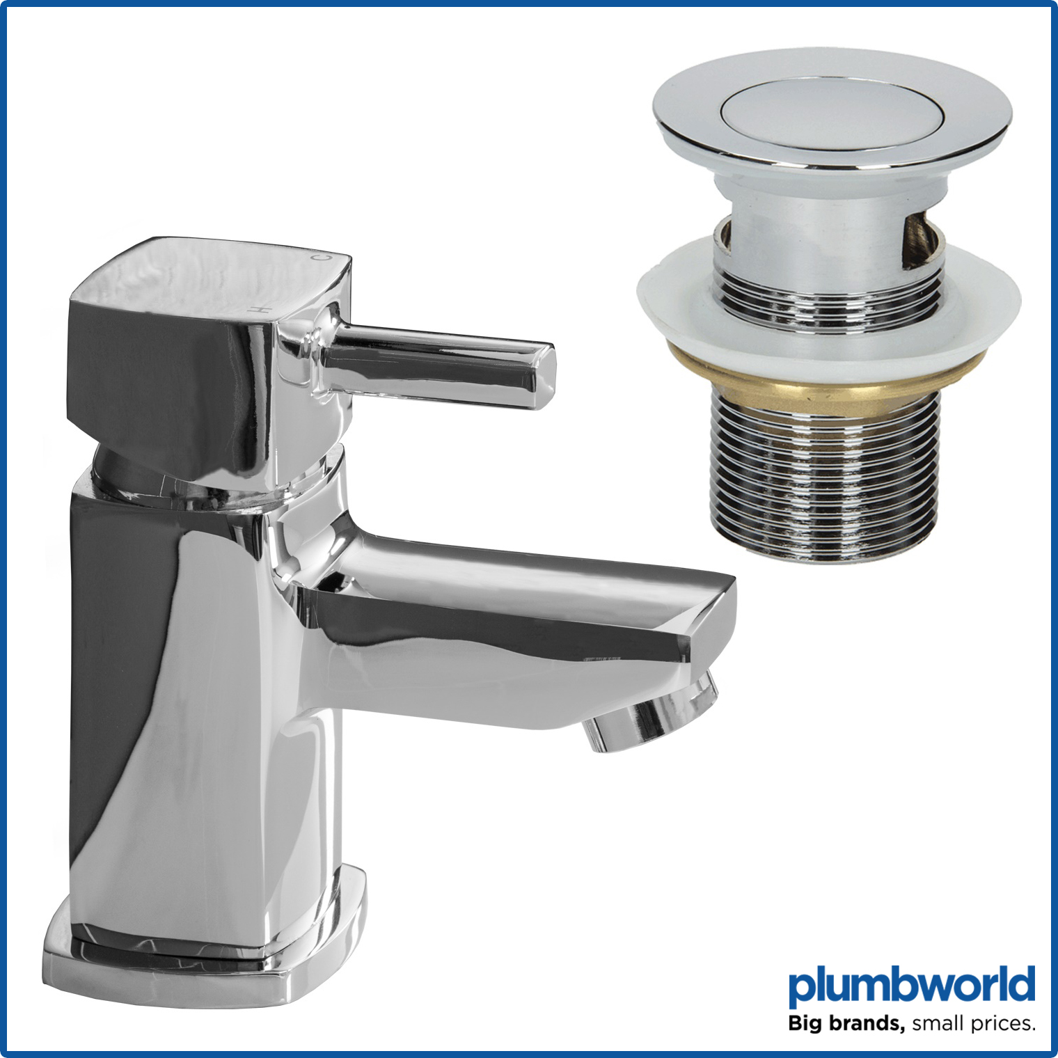 Modern Mini Mono Basin Sink Mixer Tap Slotted Waste Square Chrome ...