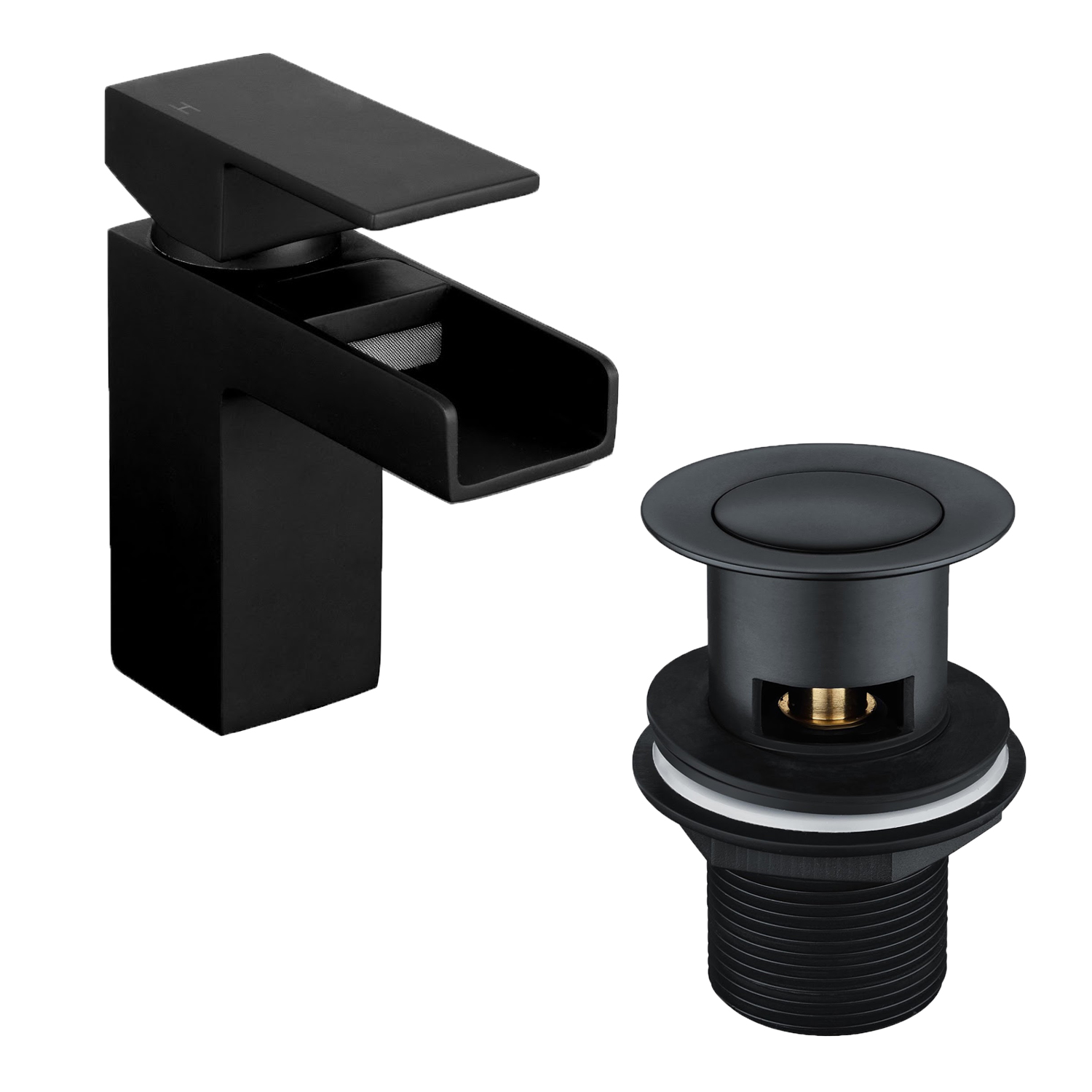 Bathroom Modern Waterfall Black Basin Sink Mono Square Mixer Tap Filler ...