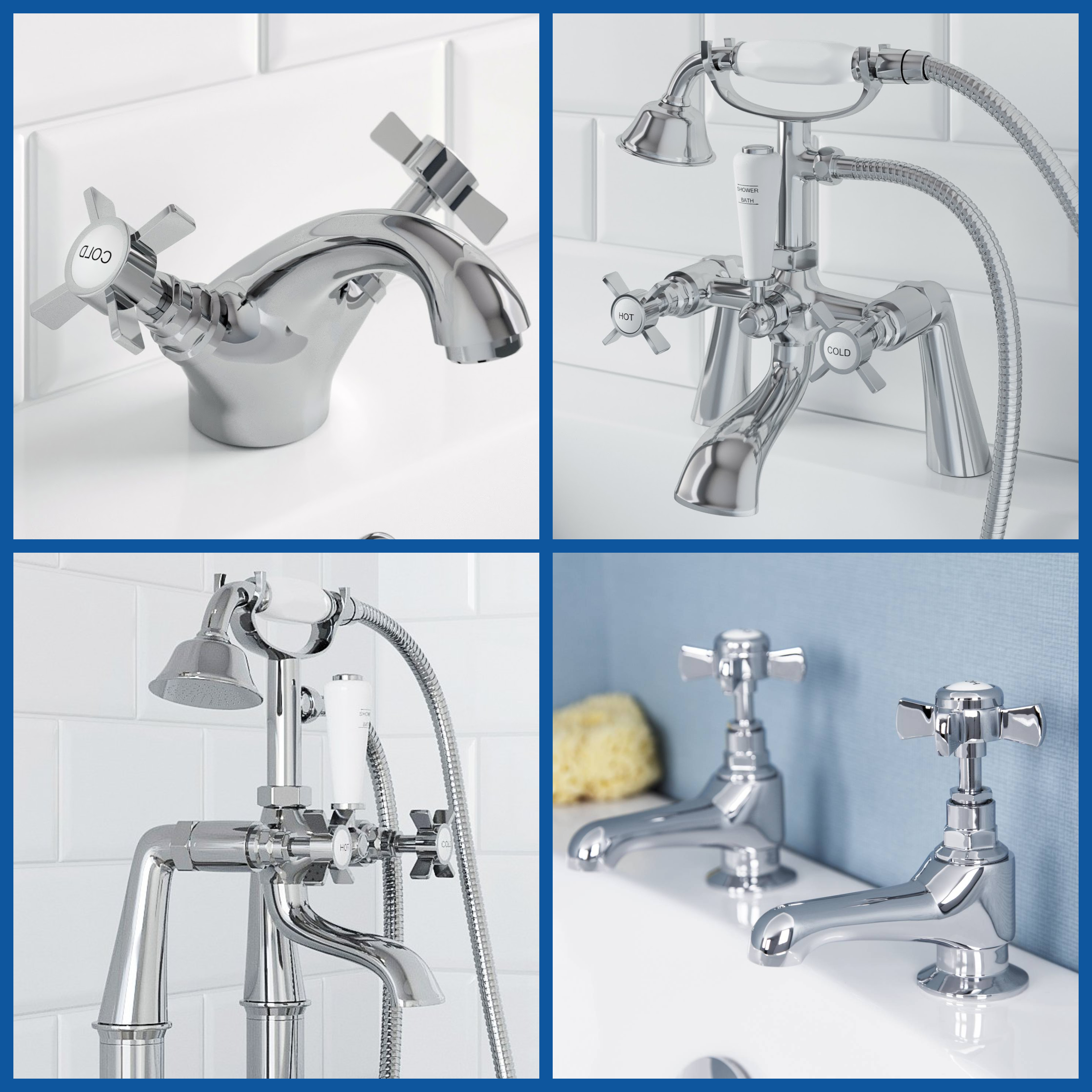 Traditional Bathroom Tap Set Mono Basin Mixer Twin Hot & Cold Bath ...